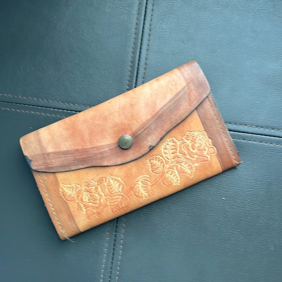 Vintage | Bags | Vintage Tooled Leather Checkbook Holder Wallet | Poshmark